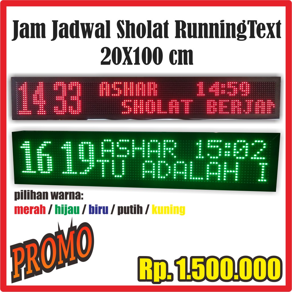 Jual PROMO TERMURAH Jam Jadwal Sholat Running Teks 20X100 cm ( jam ...