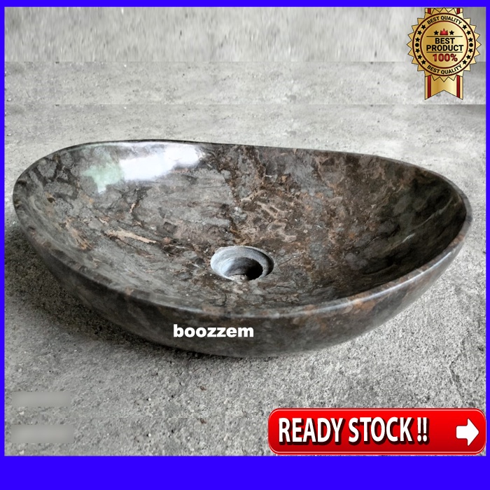 Jual wastafel batu marmer abu abu oval 40cm finishing glossy countertop ...