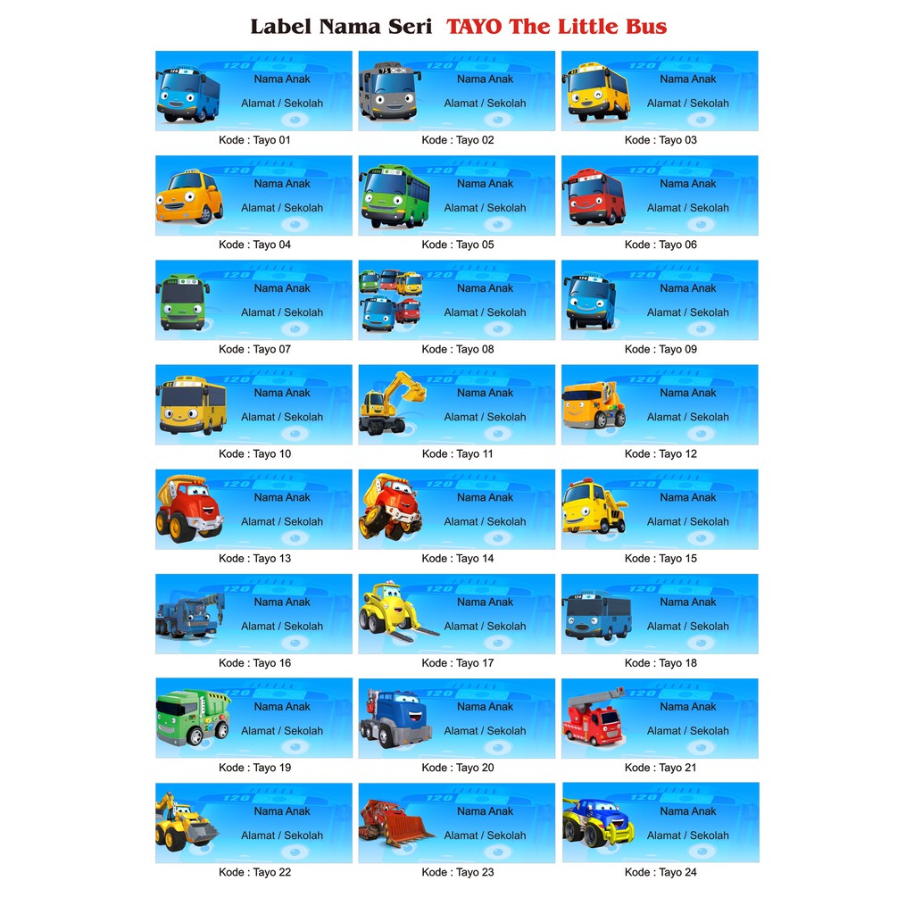 Jual Stiker Label Nama - Seri TAYO The Little Bus | Shopee Indonesia