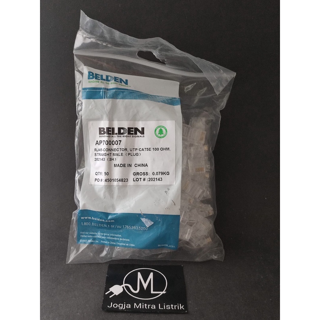 Jual PIN RG45 / CONNECTOR RJ45 UTP CAT5E 100 OHM BELDEN ( HARGA PER 1 ...
