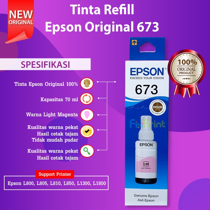 Jual Tinta Epson 673 Refill Printer Epson L800, Epson L805, Epson L810, Epson L850, Epson L1800 ...