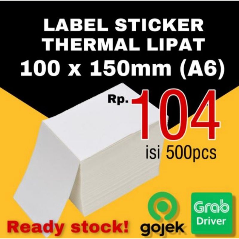 Jual KERTAS STICKER LABEL THERMAL LIPAT 100x150 BARCODE A6 | Shopee Indonesia