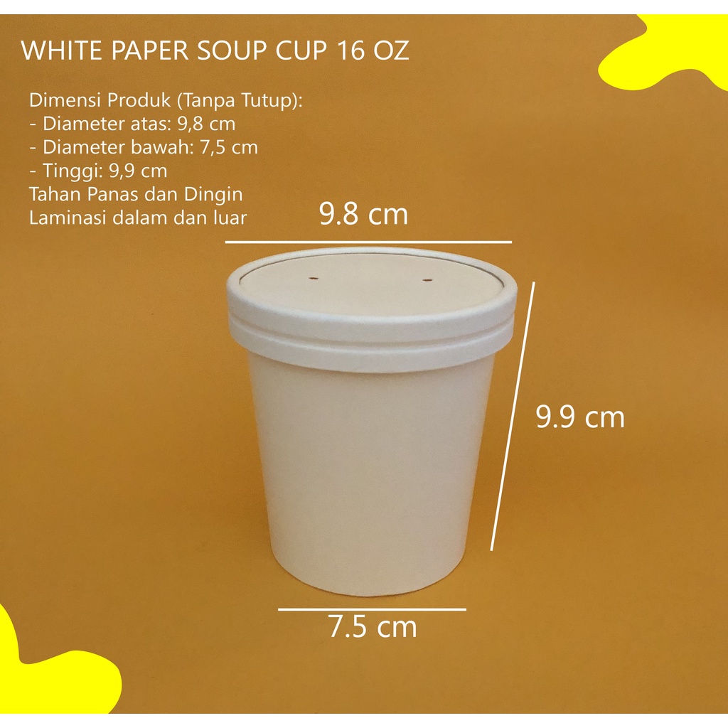 Jual White Paper Bowl 16 oz (25 pcs) + Tutup Food Grade | Paper Cup Putih | White Paper Cup ...