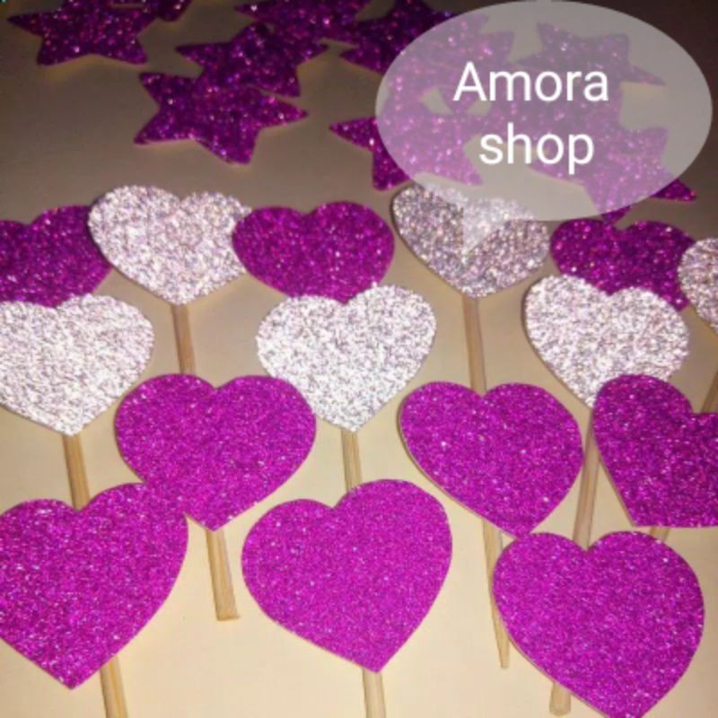 Jual topper cake bintang love(per pcs)/hiasan kue bentuk Bintang Hati glitter (per pcs) | Shopee ...