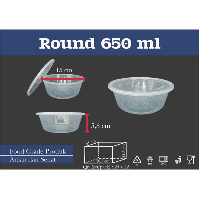 Jual THINWALL ROUND 650ml 500PCS(KOTAK BULAT,TEMPAT SALAD,THINWALL ...