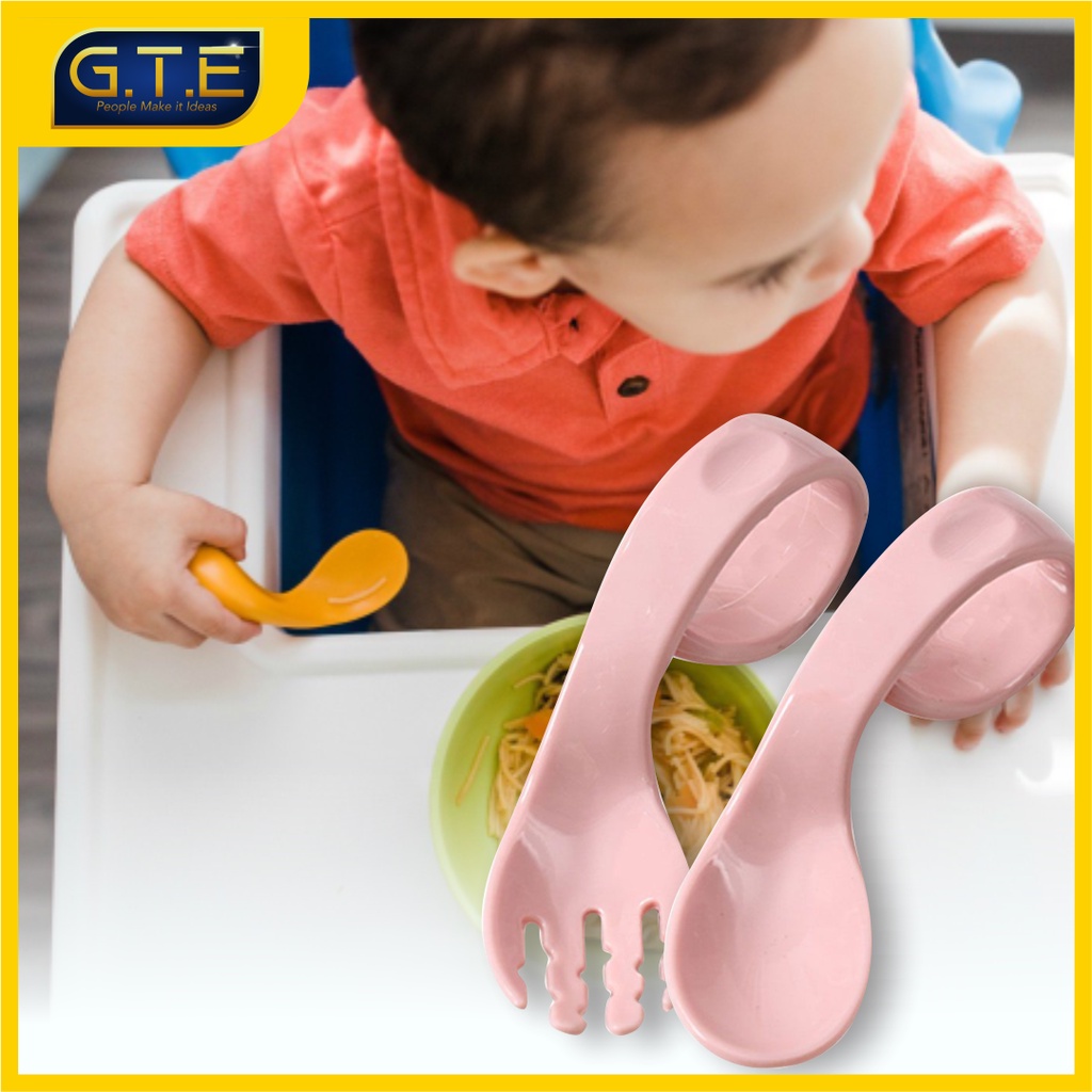 Jual GTE | sendok Melengkung Untuk Bayi Belajar Makan/sendok garpu+ case bayi melengkung alat ...