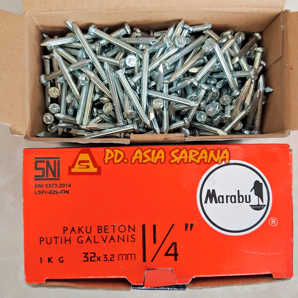 Jual [1 Dus - 3 Cm] Paku Beton Putih 6x1 1/4" / Nail Tembok Galvanis ...