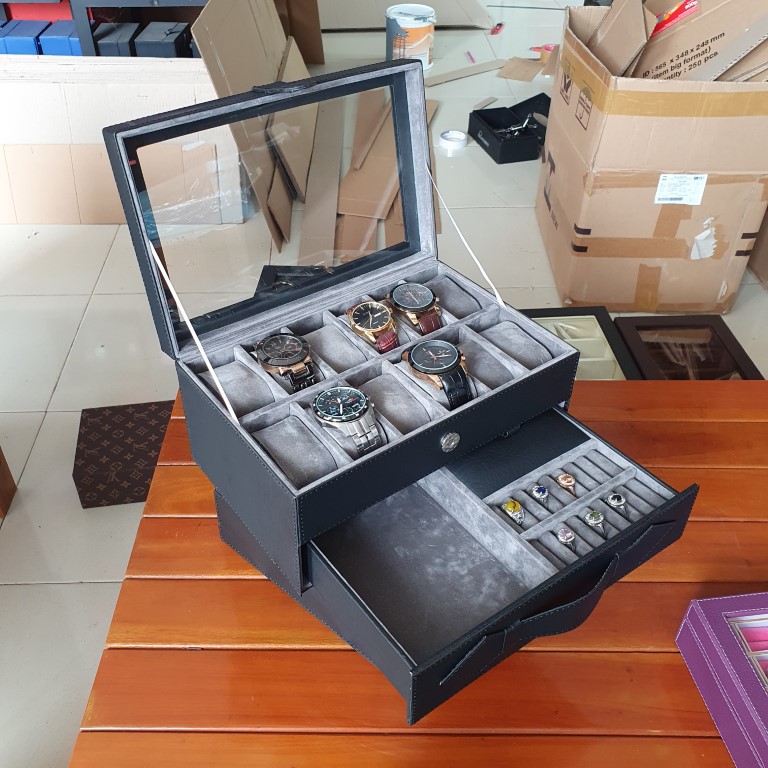 Jual PROMO - Kotak Tempat Jam Tangan isi 12 Mix Laci Tempat Perhiasan ...