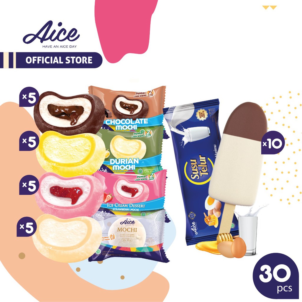 Jual Paket Aice Ice Cream Mochi 20 Pcs ( 4 varian rasa masing-masing 5 ...