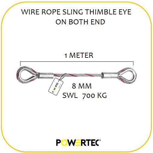 Jual Wire Rope Sling Thimble Eye On Both End 8 Mm X 1 M X 700 Kg ...