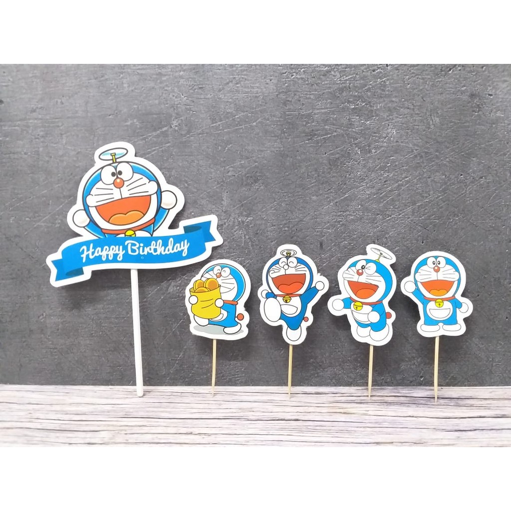 Jual HIASAN TOPPER CAKE TUSUK KERTAS DORAEMON ISI 5 PICS / HIASAN CAKE ...