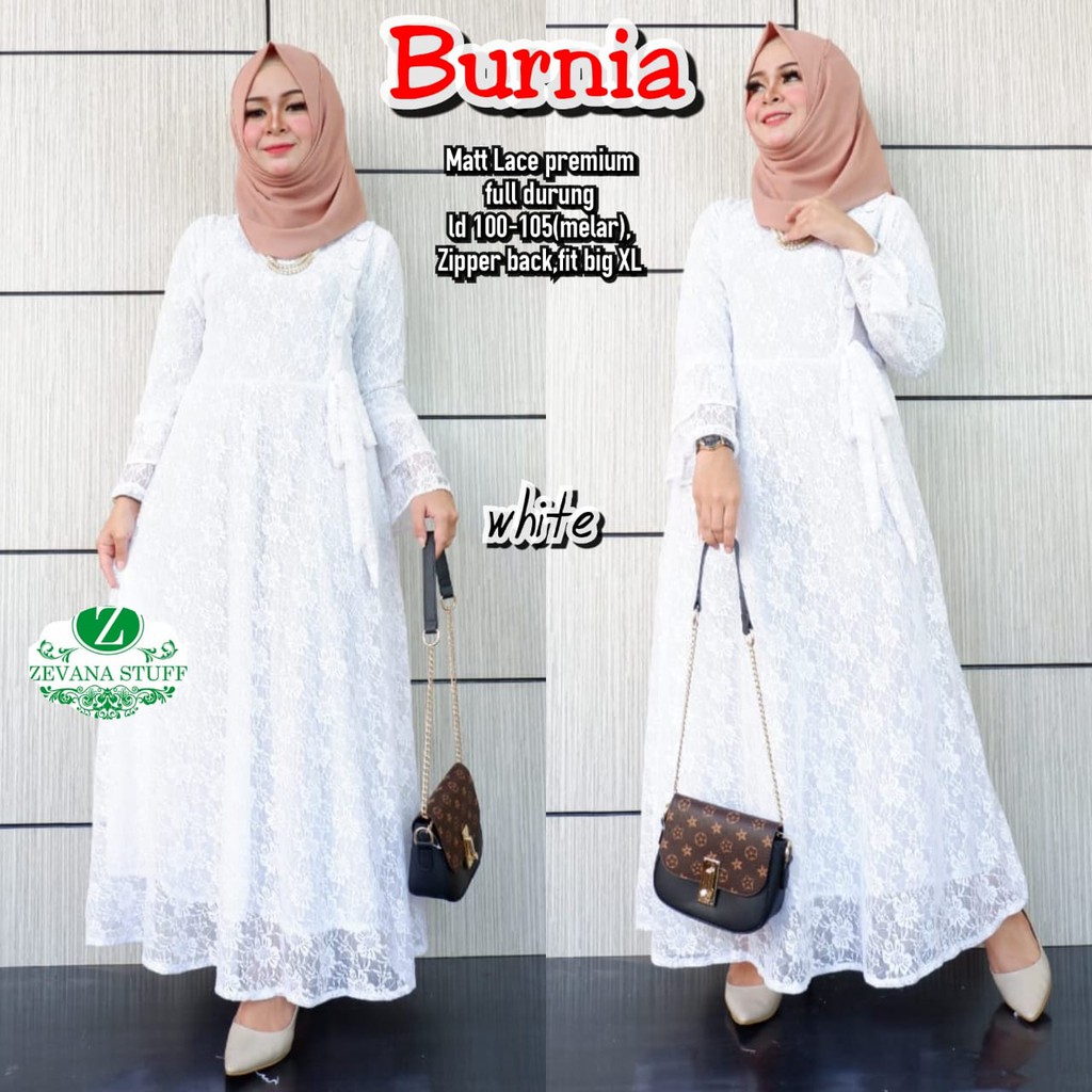 Jual Gamis Brokat Putih Cantik Burnia By Zevana | Shopee Indonesia