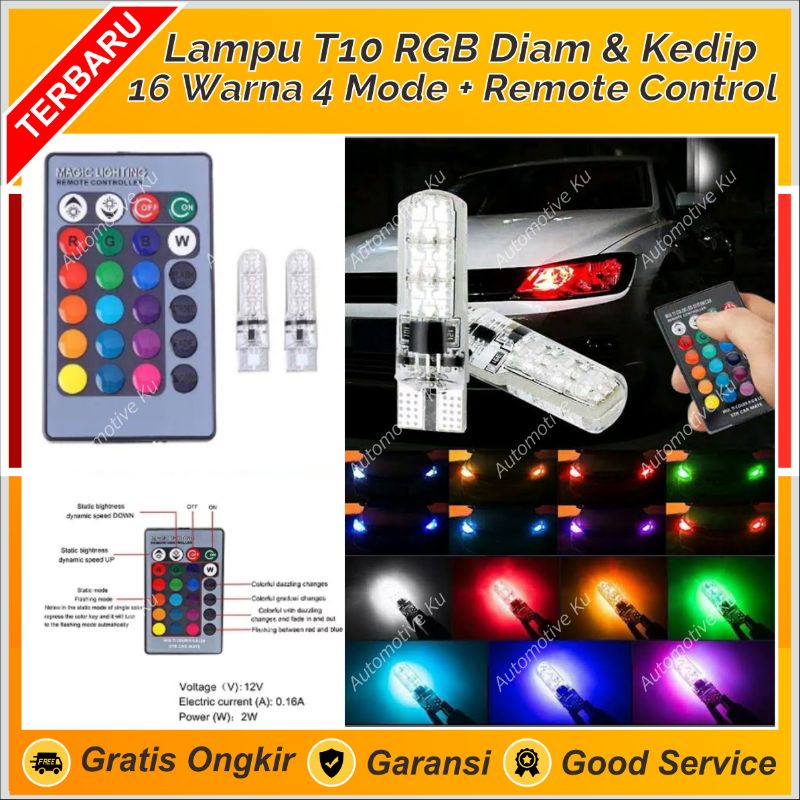Jual LAMPU LED T10 RGB RAINNBOW PELANGI NYALA DIAM & KEDIP 6 MATA 16 ...