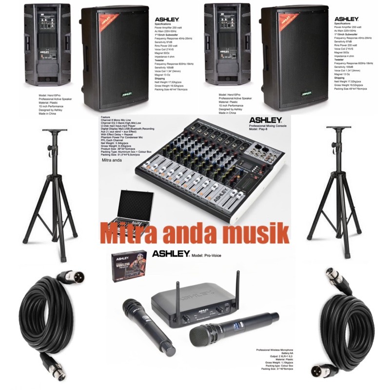 Jual paket murah sound system ashley speaker aktif 15” mixer 8 channel ...