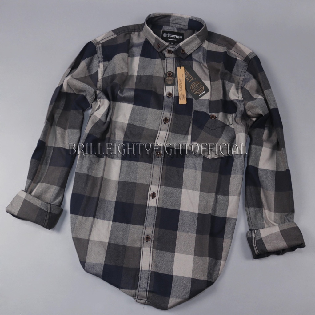 Jual Brill Eighty Eight - Kemeja Flanel Panjang Premium Navy SGray 88 ...