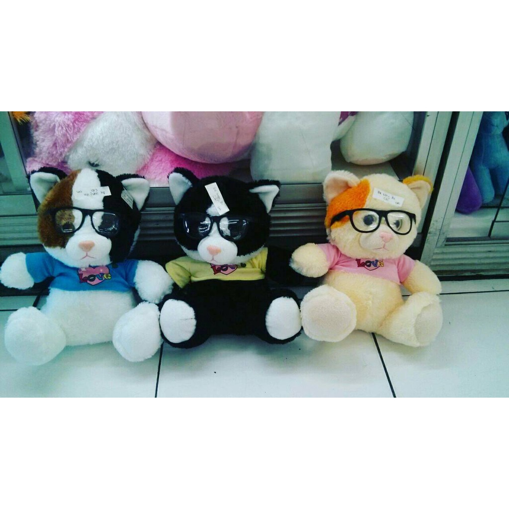 Jual Boneka mainan anak hewan kucing Cat Melky Tshirt Glasses 11" NEW ...