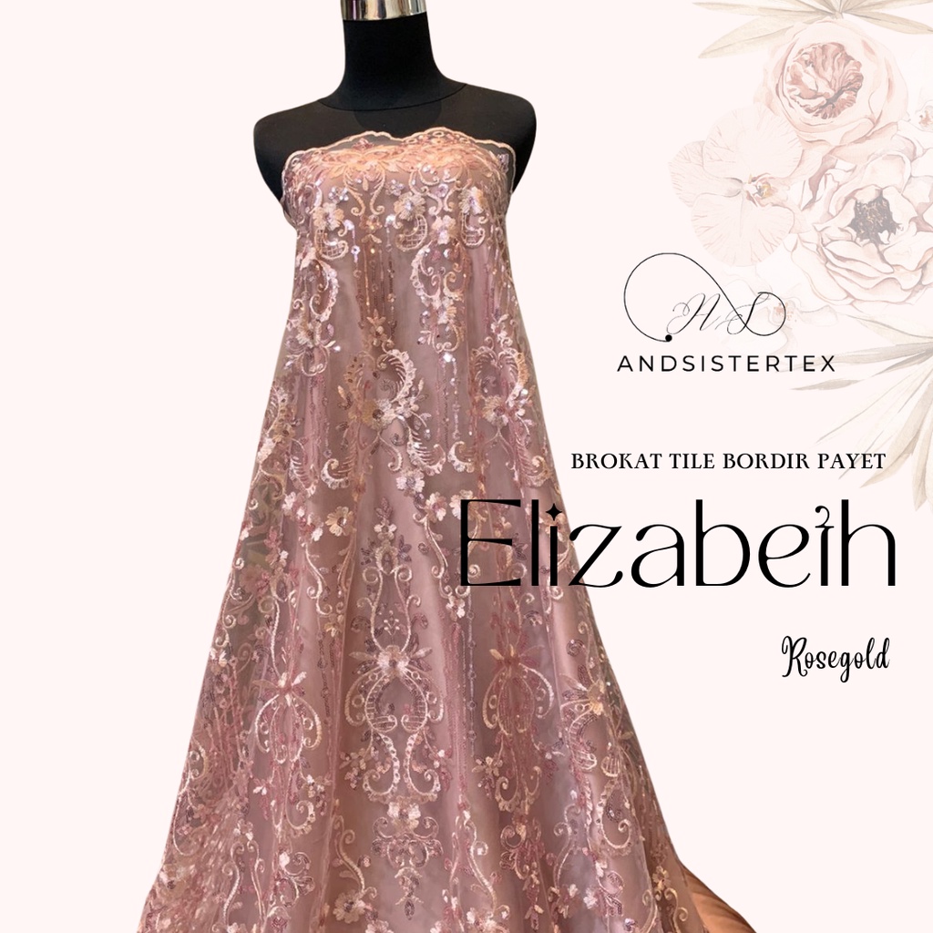 Jual Bahan Kebaya MewaH Brokat Tile Payet Elizabeth Warna Rose Gold ...