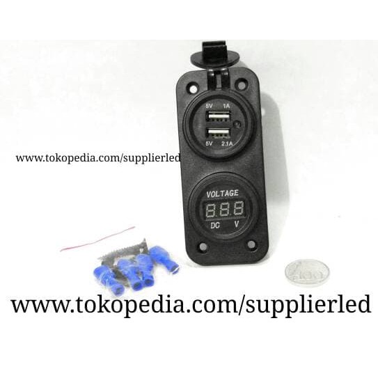 Jual Voltmeter Motor Layar Digital LED dan Charger 2 socket USB ...