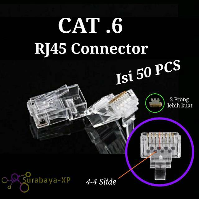 Jual Konektor RJ45 Cat6 Jack Connector RJ 45 kabel lan CAT 6 isi 50 pcs ...
