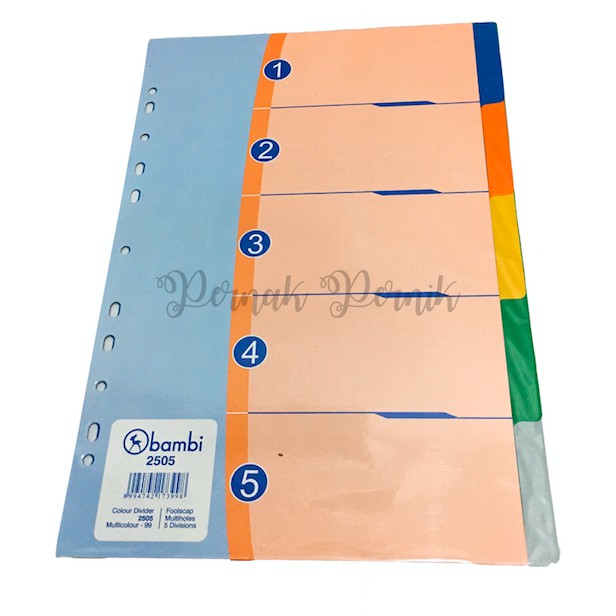 Jual Bambi Divider 2505 Folio 5 Colour Pembatas Ordner Binder | Shopee ...