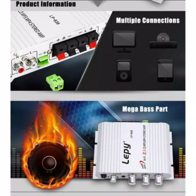 Jual Lepy HiFi Stereo Amplifier Treble Bass Booster - LP-838 | Shopee Indonesia