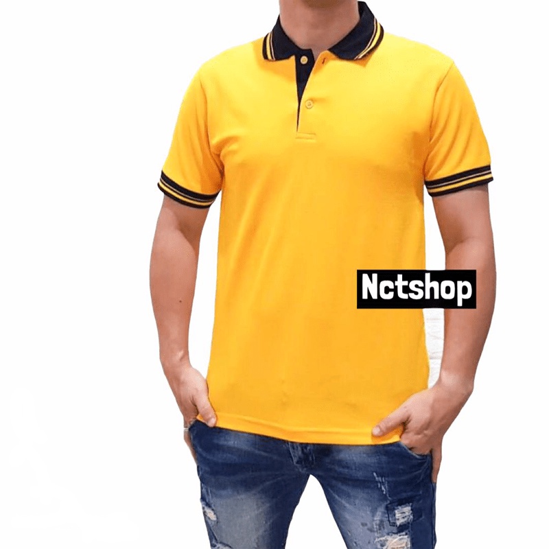 Jual Polo Shirt KUNING / PoloShirt / Kaos Kerah Polos Kombinasi Unisex ...