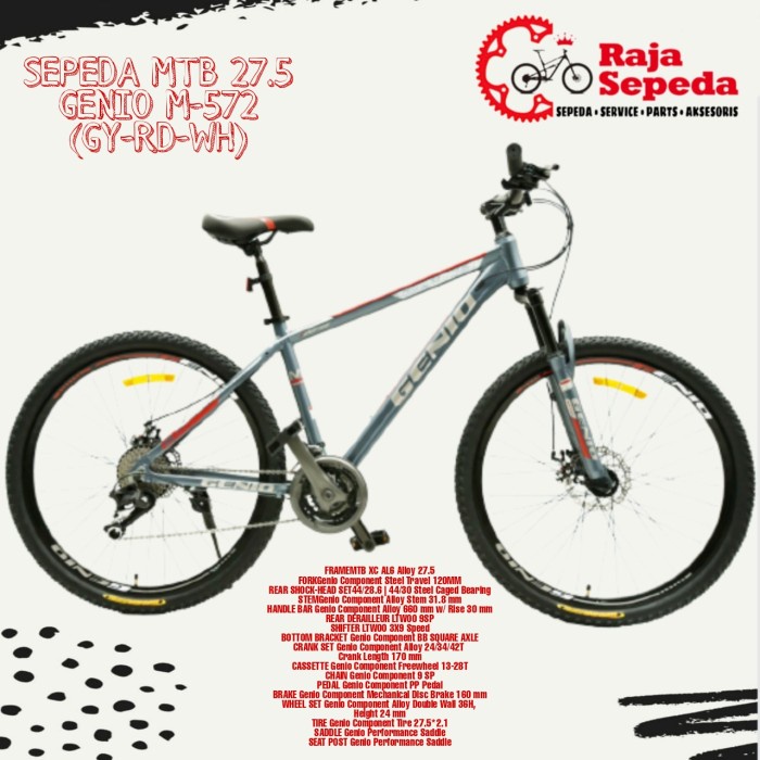 Jual SEPEDA MOUNTAIN BIKE MTB GENIO 27.5 M572 3x9 SPEED (GY-RD-WH) | Shopee Indonesia