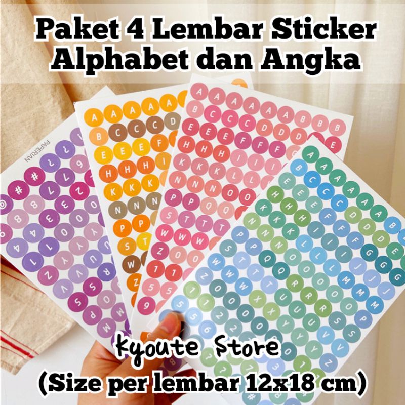 Jual Paket Sticker Sheets 4 Lembar Besar Alphabet Huruf & Angka Number ...