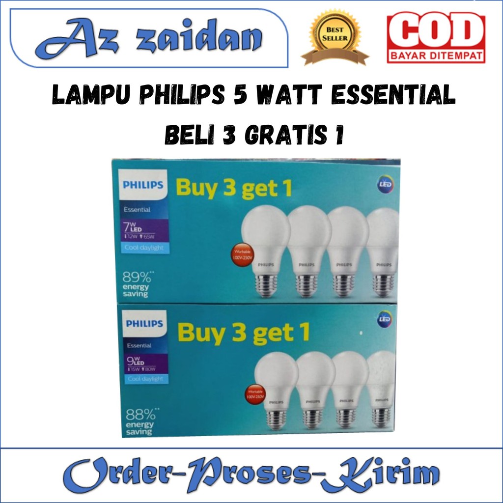 Jual Lampu Led Philips Essential 5 watt Harga untuk 1 pak isi 4 pcs | Shopee Indonesia
