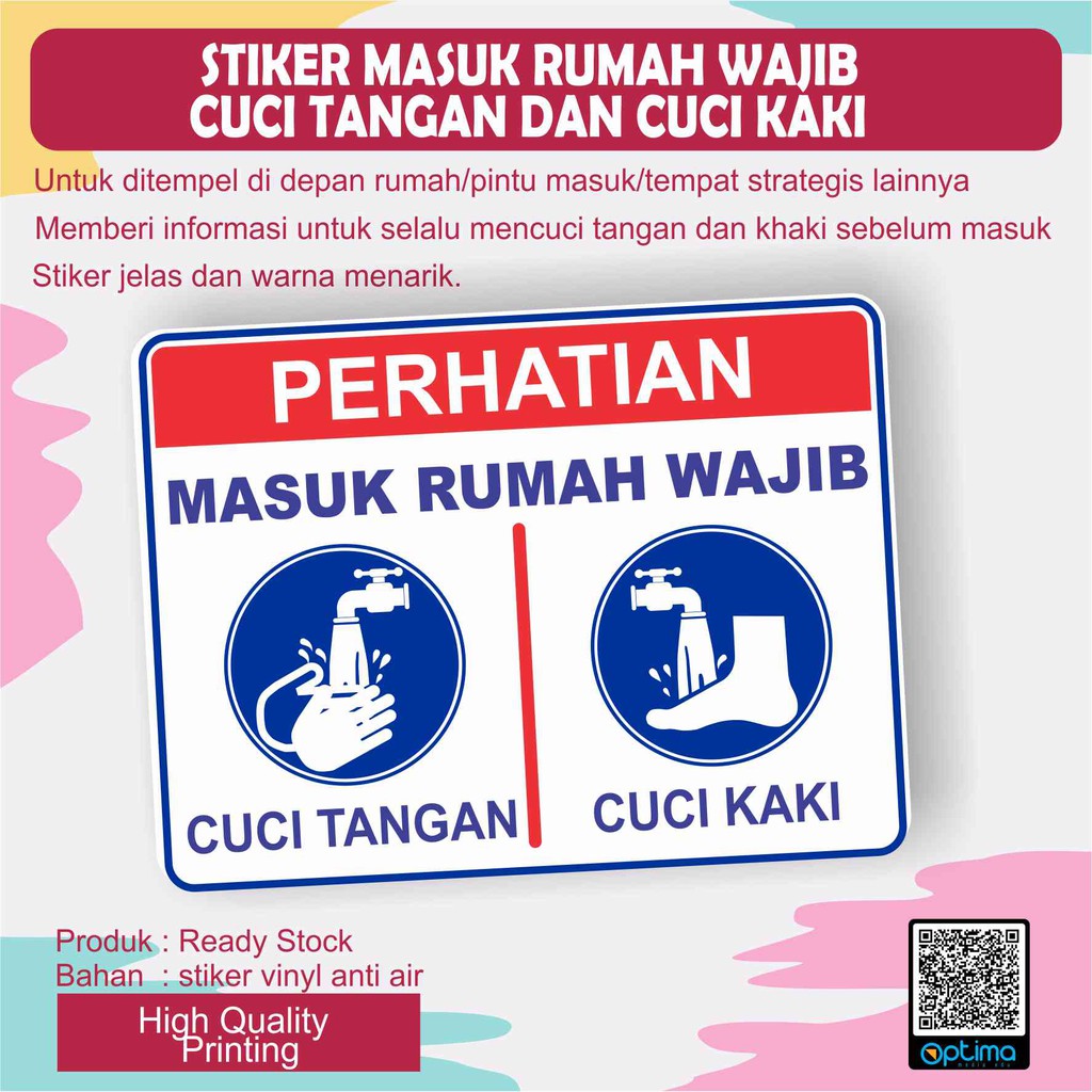 Jual STIKER MASUK RUMAH WAJIB CUCI TANGAN DAN CUCI KAKI UKURAN 20 X 15 ...