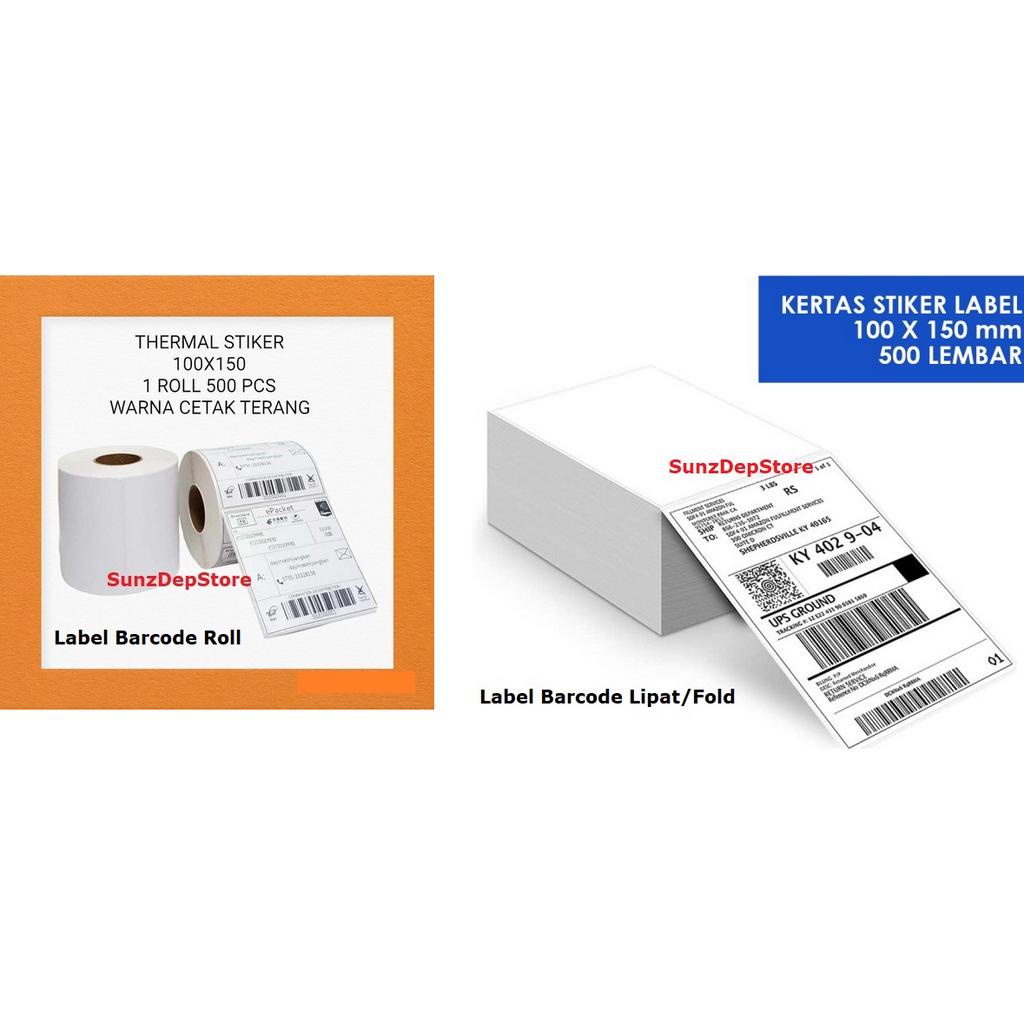 Jual Kertas Sticker Thermal Label 100X150MM Barcode Roll & Lipat Fold 500 pcs 100x150 / 10x15 cm ...