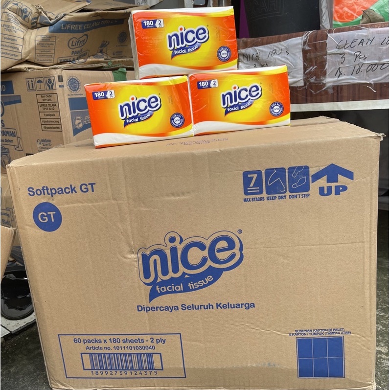 Jual [ 1 karton ] tissue nice facial tissue 180 sheets 2ply dus ...