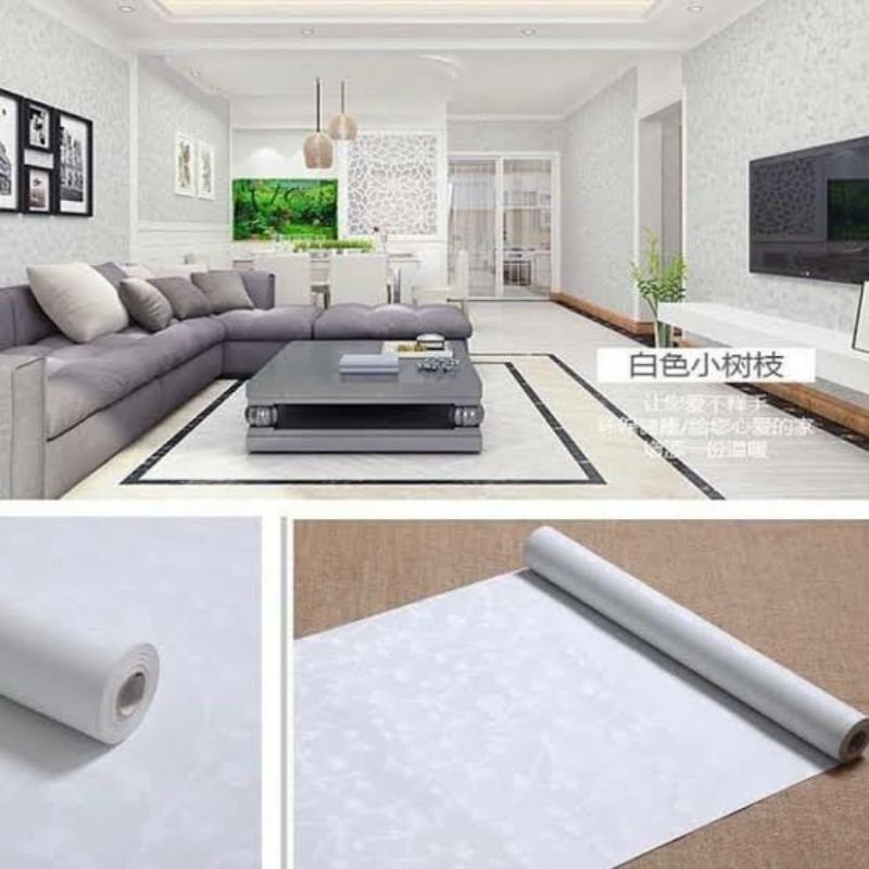 Jual Wallpaper stiker dinding motif salur daun putih polos bertektur | Shopee Indonesia