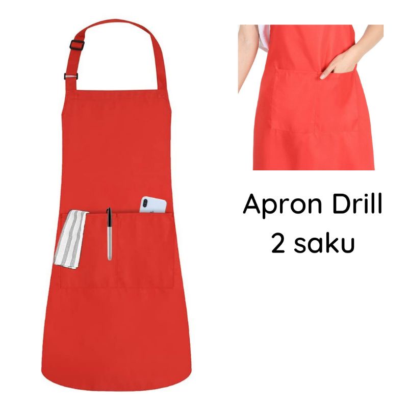 Jual Apron Celemek Masak Drill Premium 2 Saku Merah | Shopee Indonesia