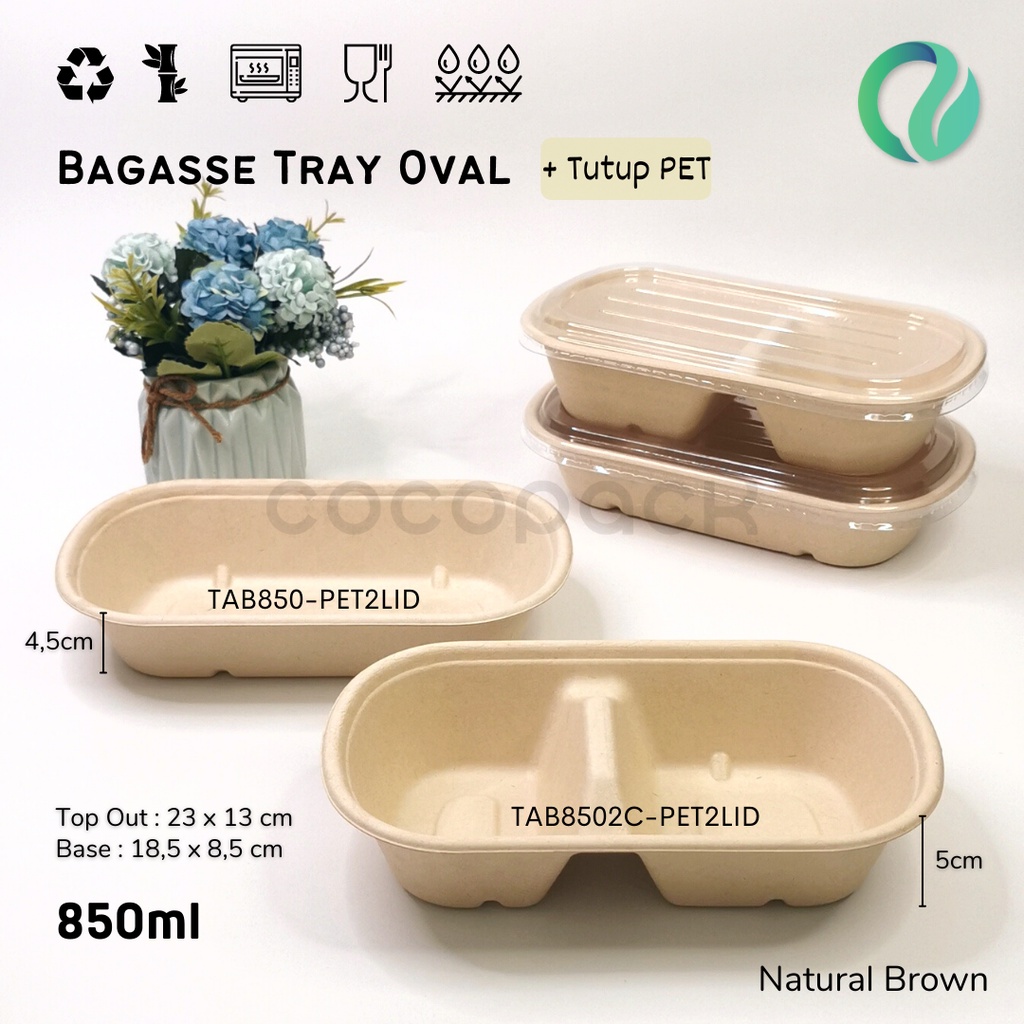 Jual Bagasse Oval 850ml Sekat 2 dan Tanpa Sekat Tutup PET/PP 10 PCS | Shopee Indonesia