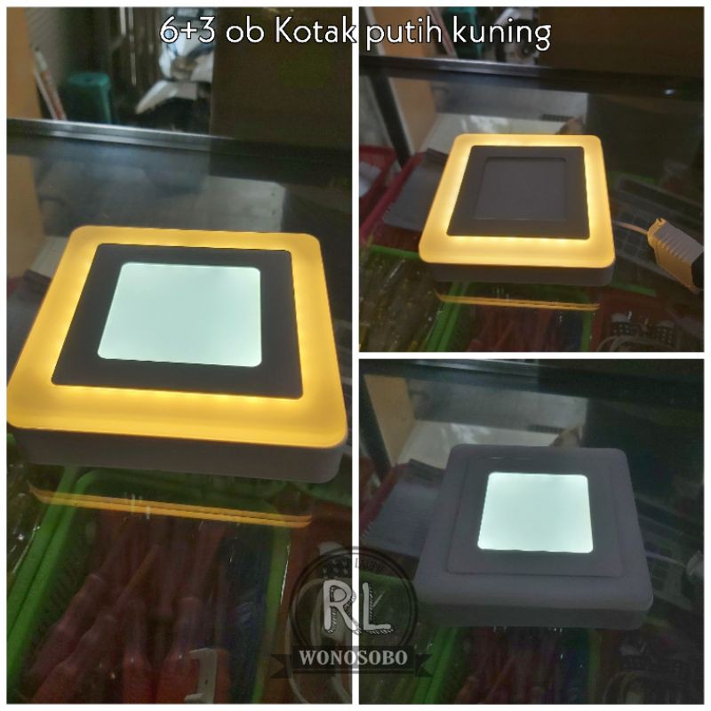 Jual Lampu hias downlight panel 2 warna outbow 6+3 kotak putih kuning ...