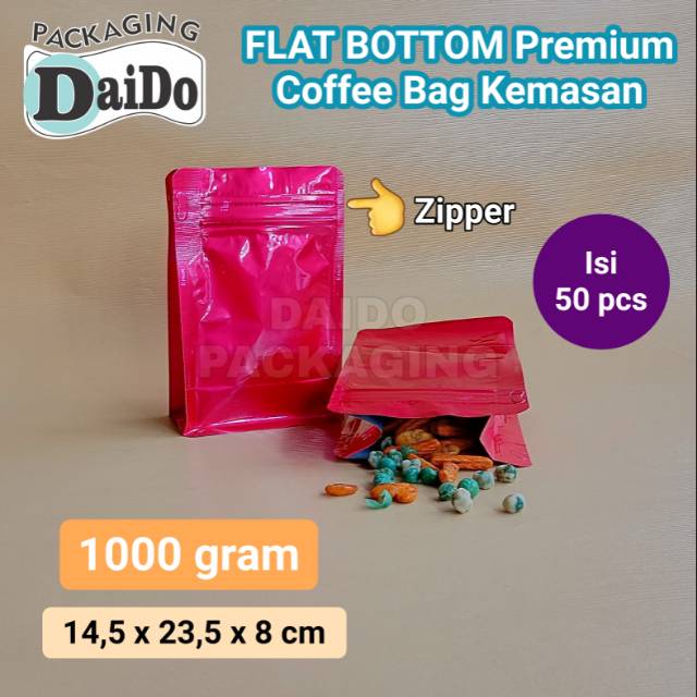 Jual FLAT BOTTOM MERAH 1000 gram Premium Coffee Bag Kemasan Kopi Pouch ...