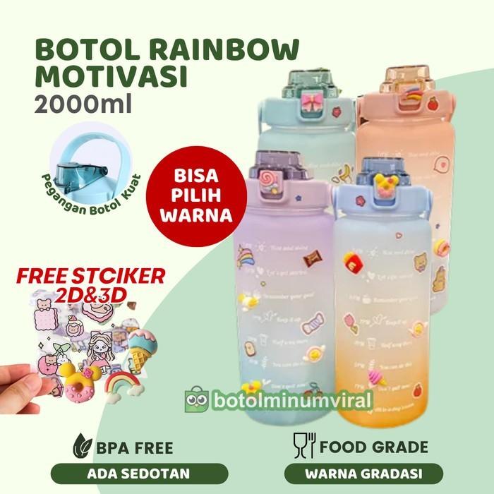 Jual Botol Minum Viral 2 liter Motivasi Rainbow Ombre 2L Ada Sticker 2D ...