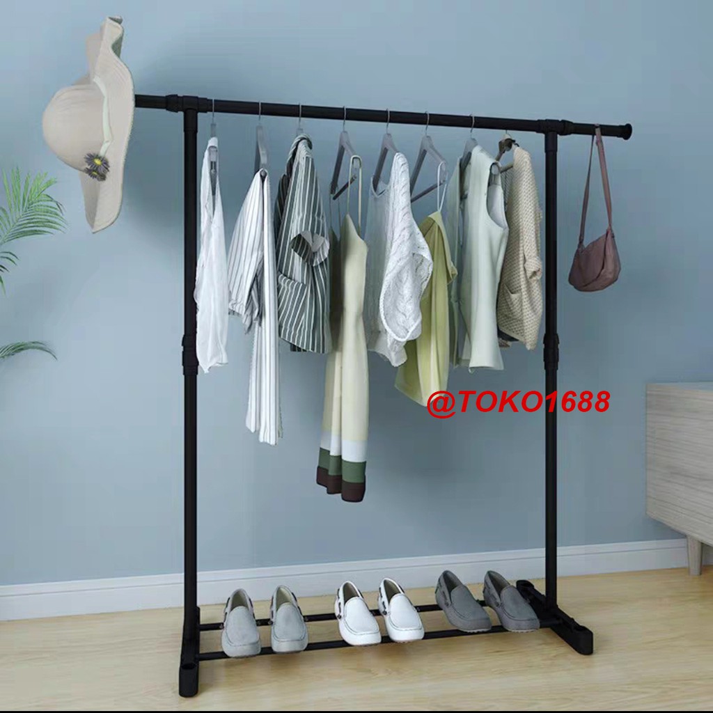 Jual Stand hanger single rak Serbaguna dengan 4 roda hitam | Shopee ...