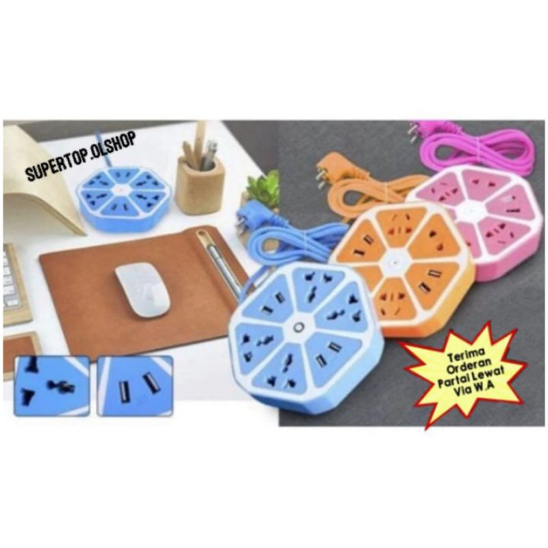 Jual Kabel Olor SOKET 4 USB Multifungsi Hexagon Colokan Colok Stop ...