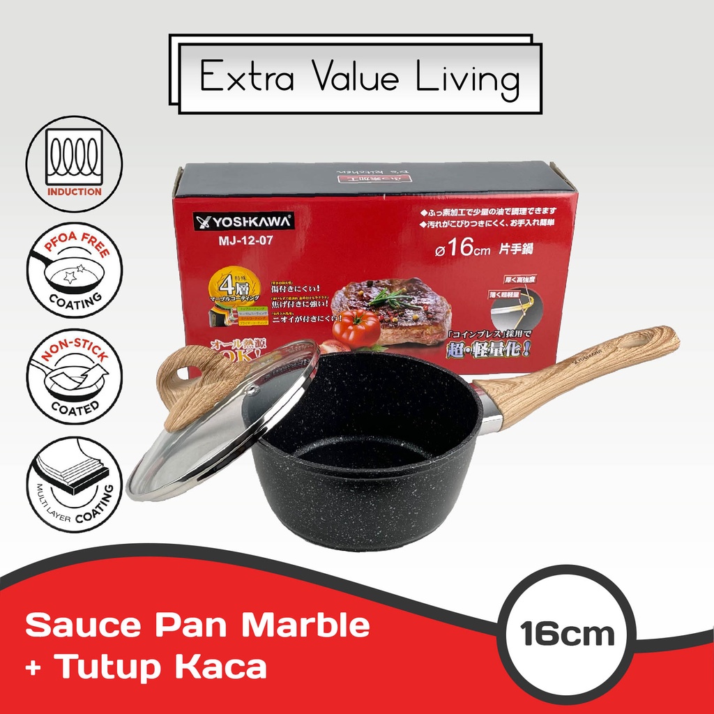 Jual MINOWA Panci Marble 16 CM Dengan Tutup Kaca Sauce Pan Panci Anti ...