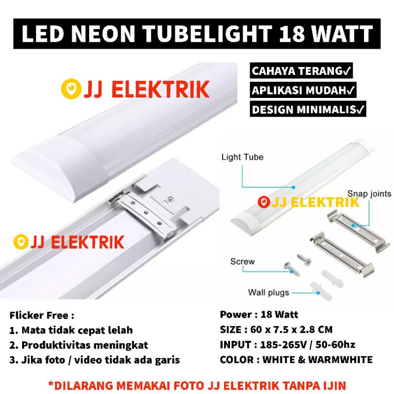Jual Lampu Neon LED 18 Watt 18W Plafon Tempel 60CM Super Terang ...