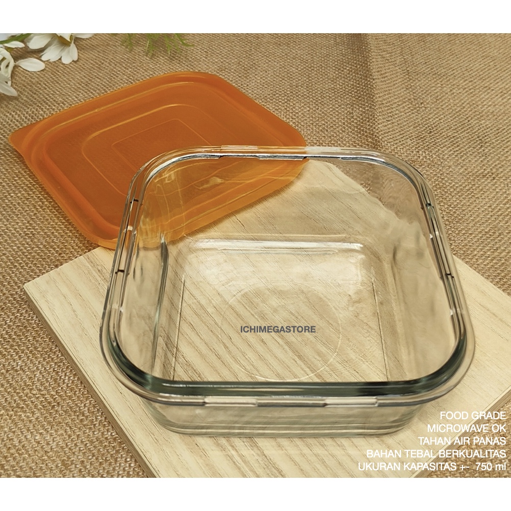 Jual Mangkuk Kotak Kaca 0.75L Tutup Square Bowl With Lid Food Container ...