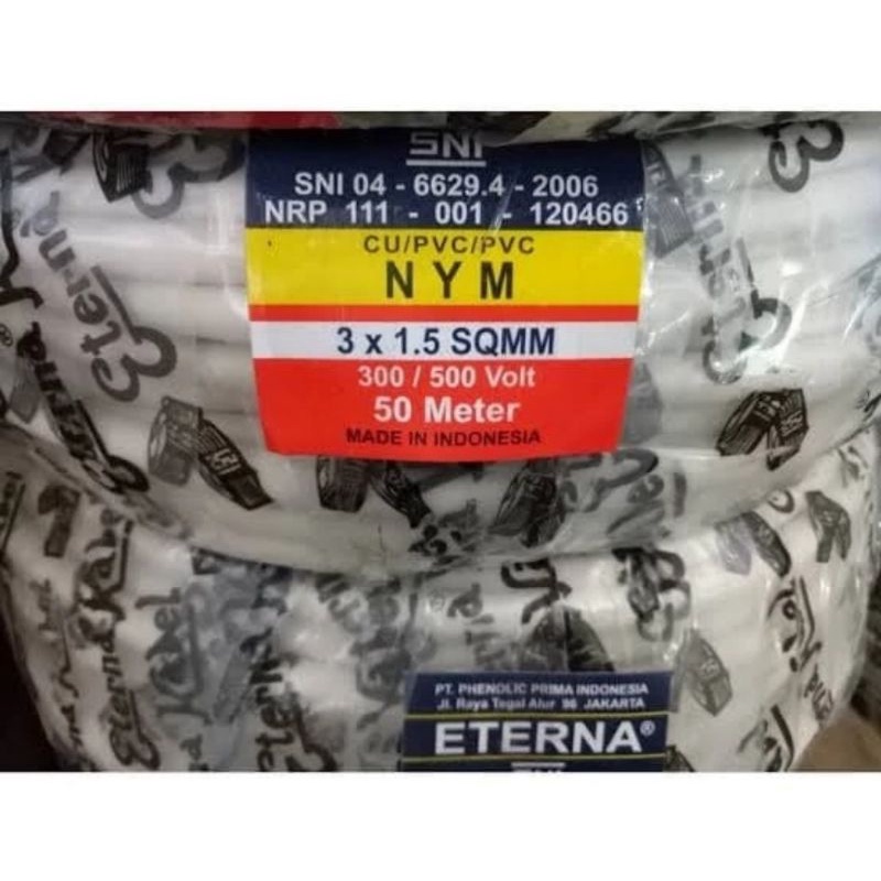 Jual Kabel ETERNA NYM 3x1,5 mm Kawat Tembaga Isi 3 Kabel Harga Per Meter | Shopee Indonesia