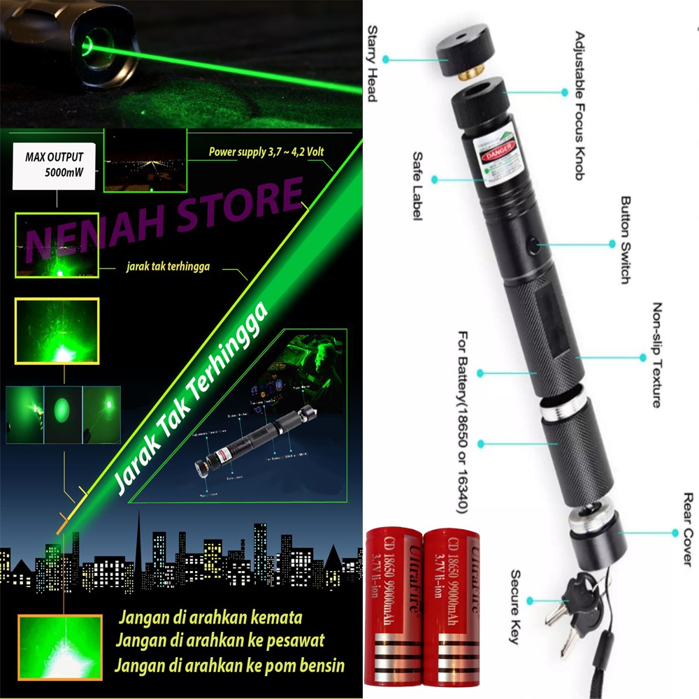 Jual ORIGINAL GREEN LASER POINTER 500Mw JARAK TAK TER HINGGA | Shopee ...
