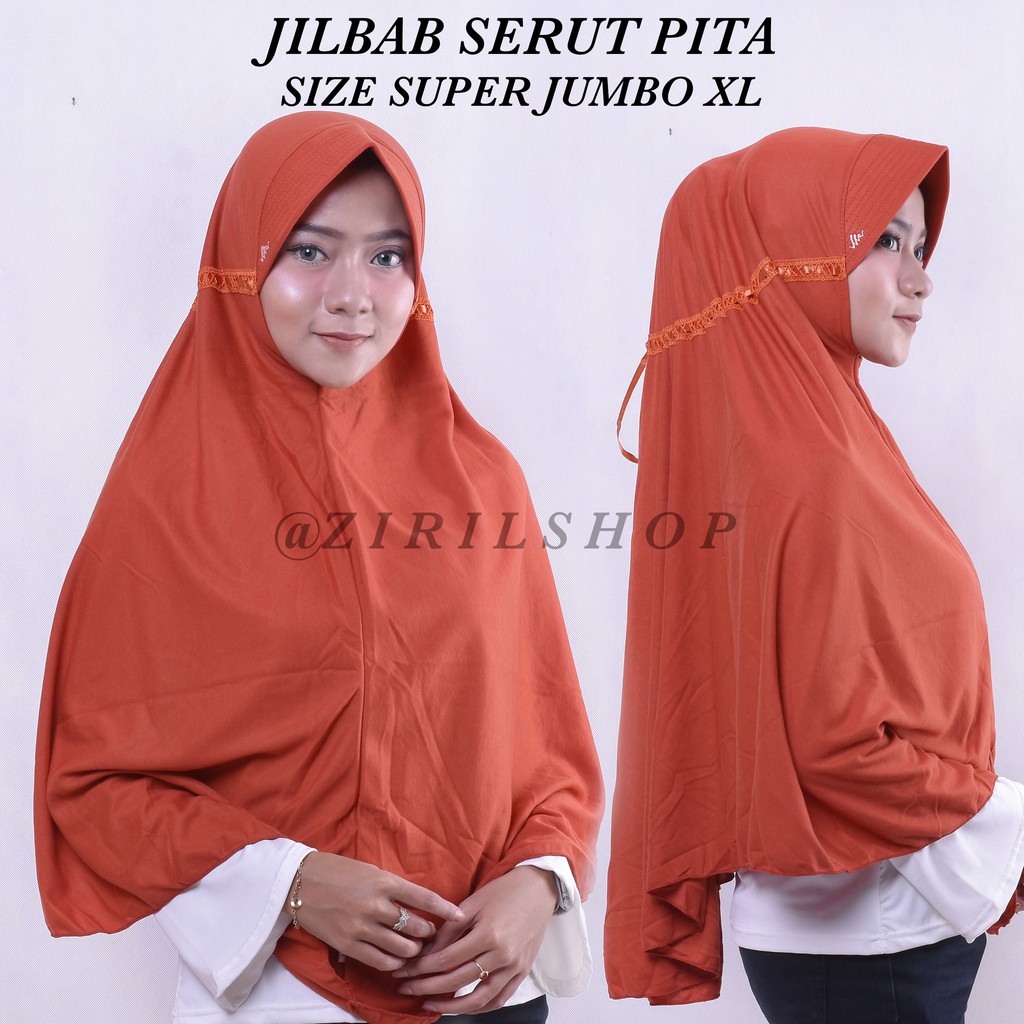 Jual SUPER JUMBO jilbab serut pita KAOS hijab sekolah bergo model ...