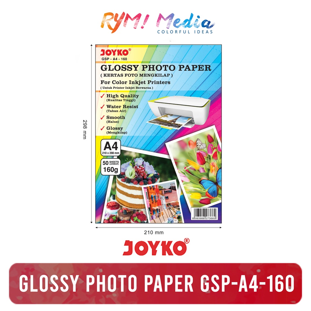Jual Kertas Foto Glossy 160 gsm A4 isi 50 / Photo Paper Tipis SINGLE SIDE 160 gram - Merk JOYKO ...