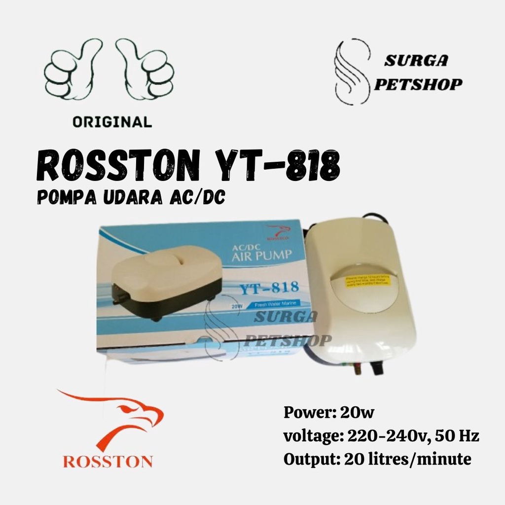 Jual ROSSTON YT 818 Pompa Udara Aerator Air Pump AC DC YT818 20 Watt ...