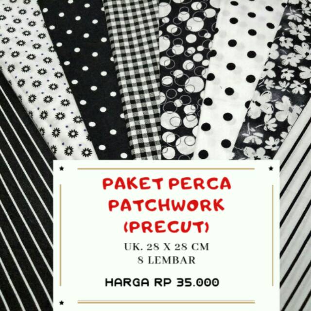 Jual Paket kain perca katun jepang warna kombinasi hitam putih bahan patchwork/bahan craft ...
