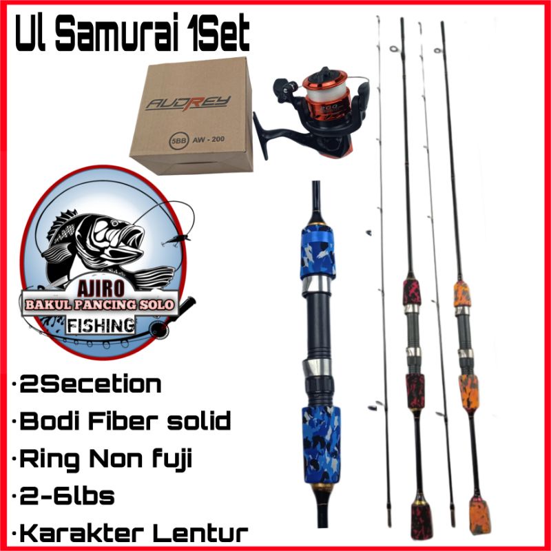 Jual Joran Pancing lentur Ultralight Ajiro Samurai 150 165 180 198 satu set siap pakai | Shopee ...